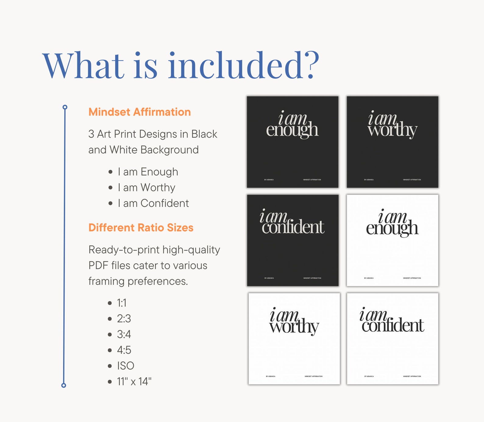 Self Care Affirmation Wall Art Set of 3 - ‘I Am Enough, Worthy ...