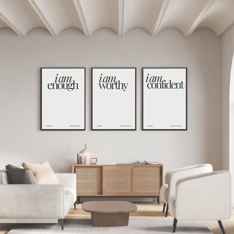 Self Care Affirmation Wall Art Set of 3 - ‘I Am Enough, Worthy ...