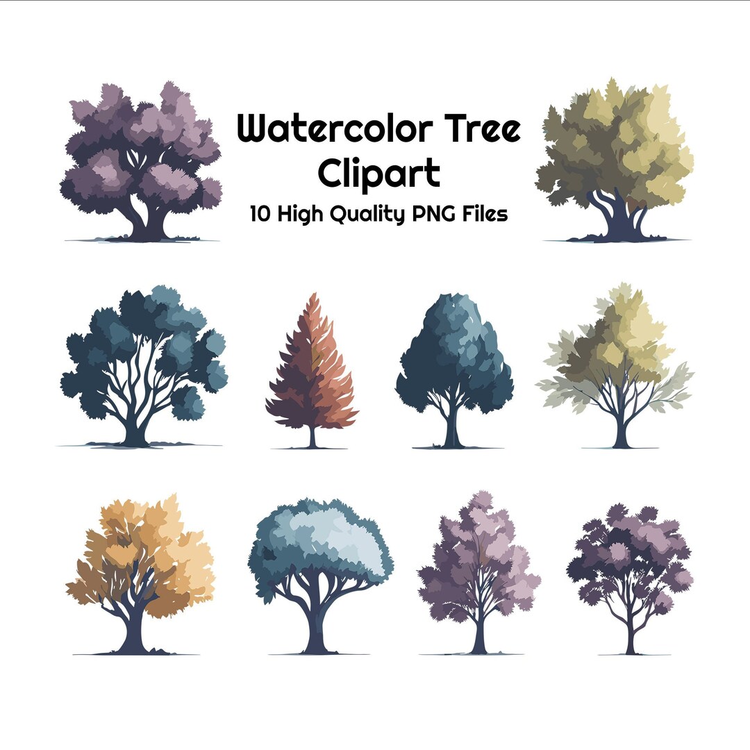 Watercolor Tree Clipart - 10 High Quality PNG Files - Digital Download ...