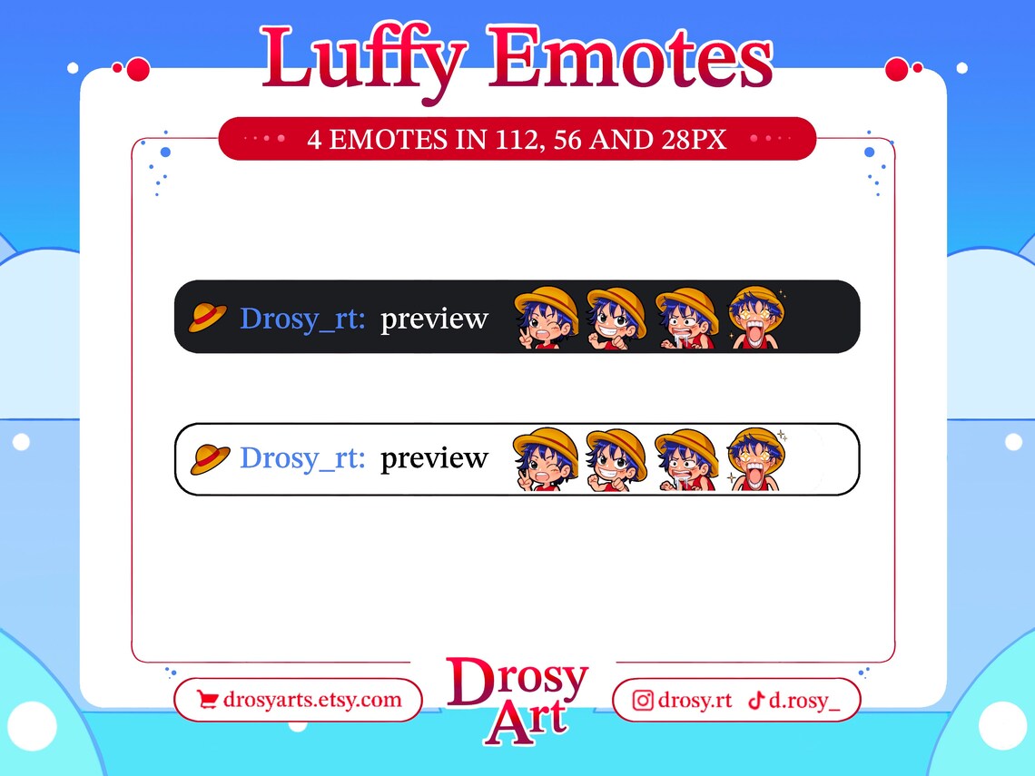 Luffy One Piece Emote Set for Twitch/discord/youtube | Kawaii Emotes ...