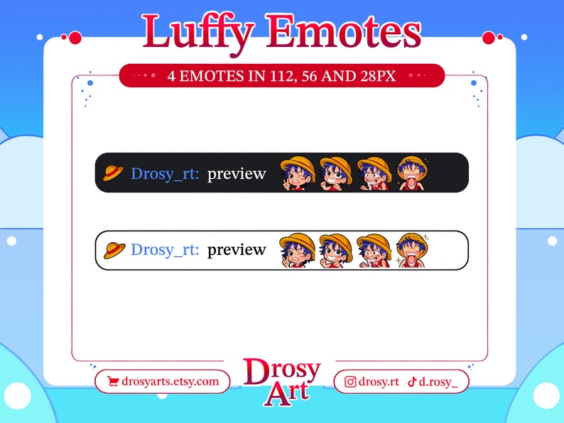 Luffy One Piece Emote Set for Twitch/discord/youtube | Kawaii Emotes ...