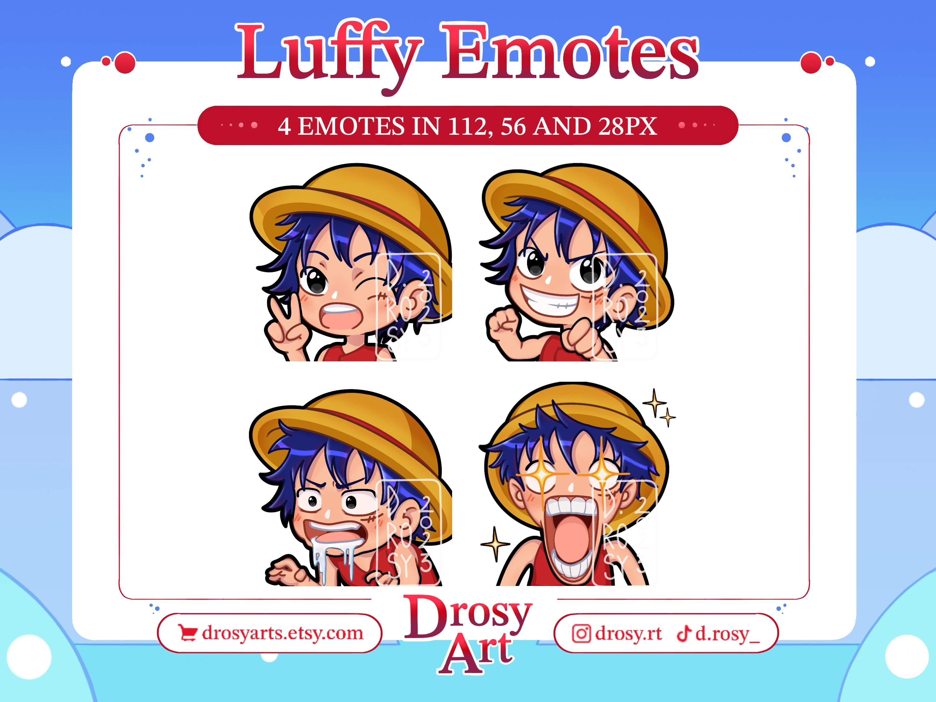 Luffy One Piece Emote Set for Twitch/discord/youtube Kawaii - Etsy