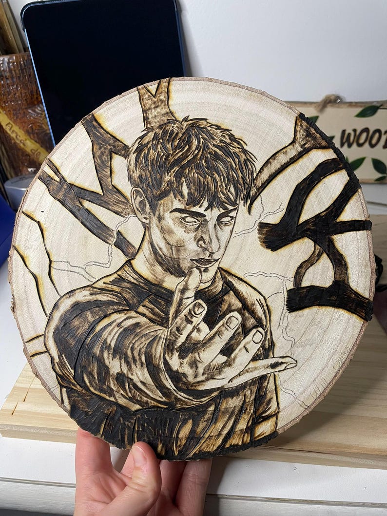 Pyrography Portrait on Natural Wood 23cm X 23cm - Will Byers - THE ...