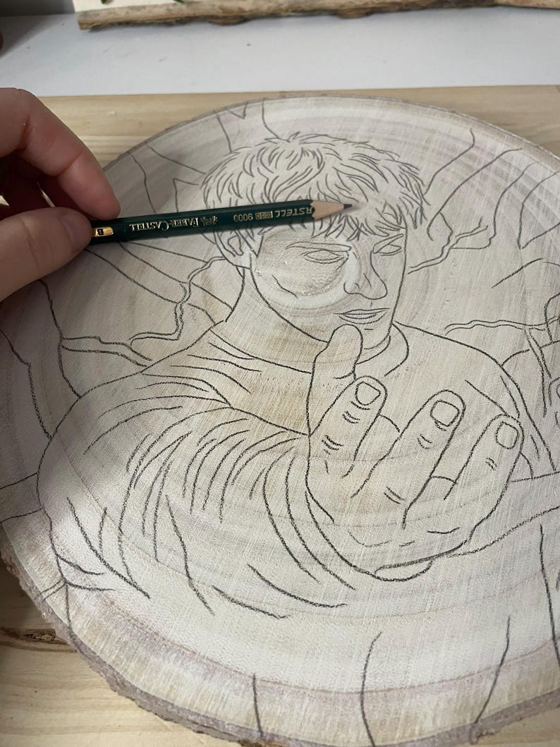Pyrography Portrait on Natural Wood 23cm X 23cm - Will Byers - THE ...