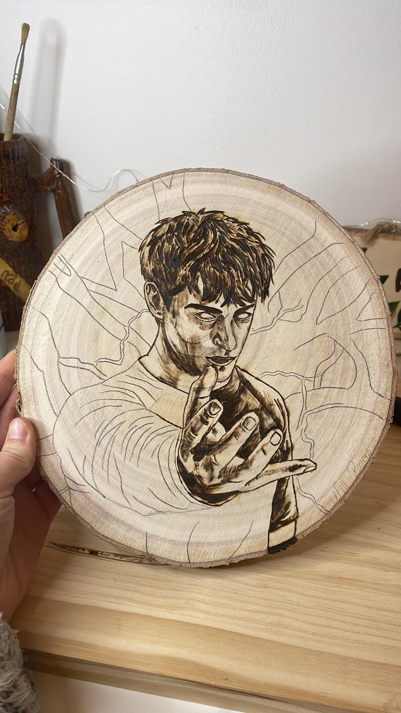 Pyrography Portrait on Natural Wood 23cm X 23cm - Will Byers - THE ...