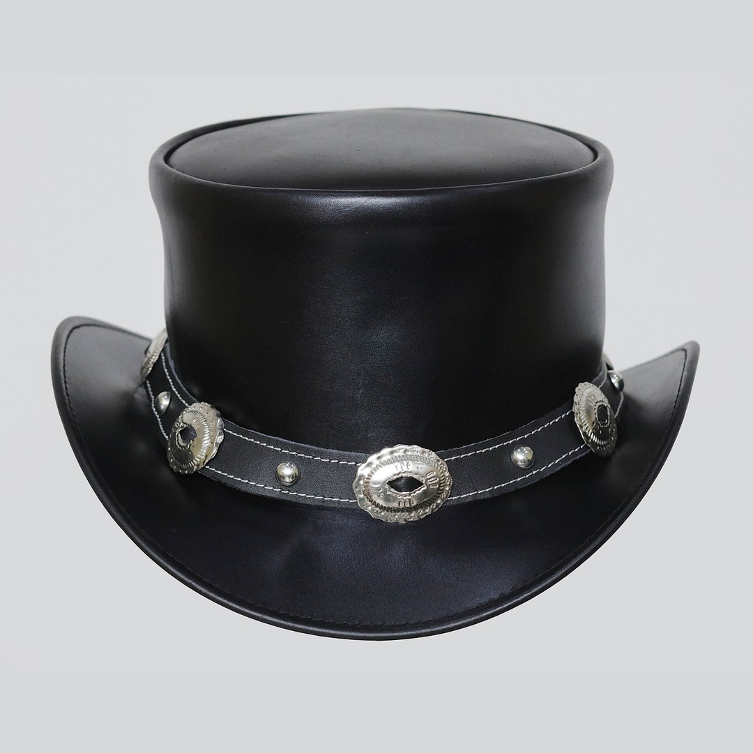 Top Hat biker Hat Leather Top Hat Handmade With 100% - Etsy