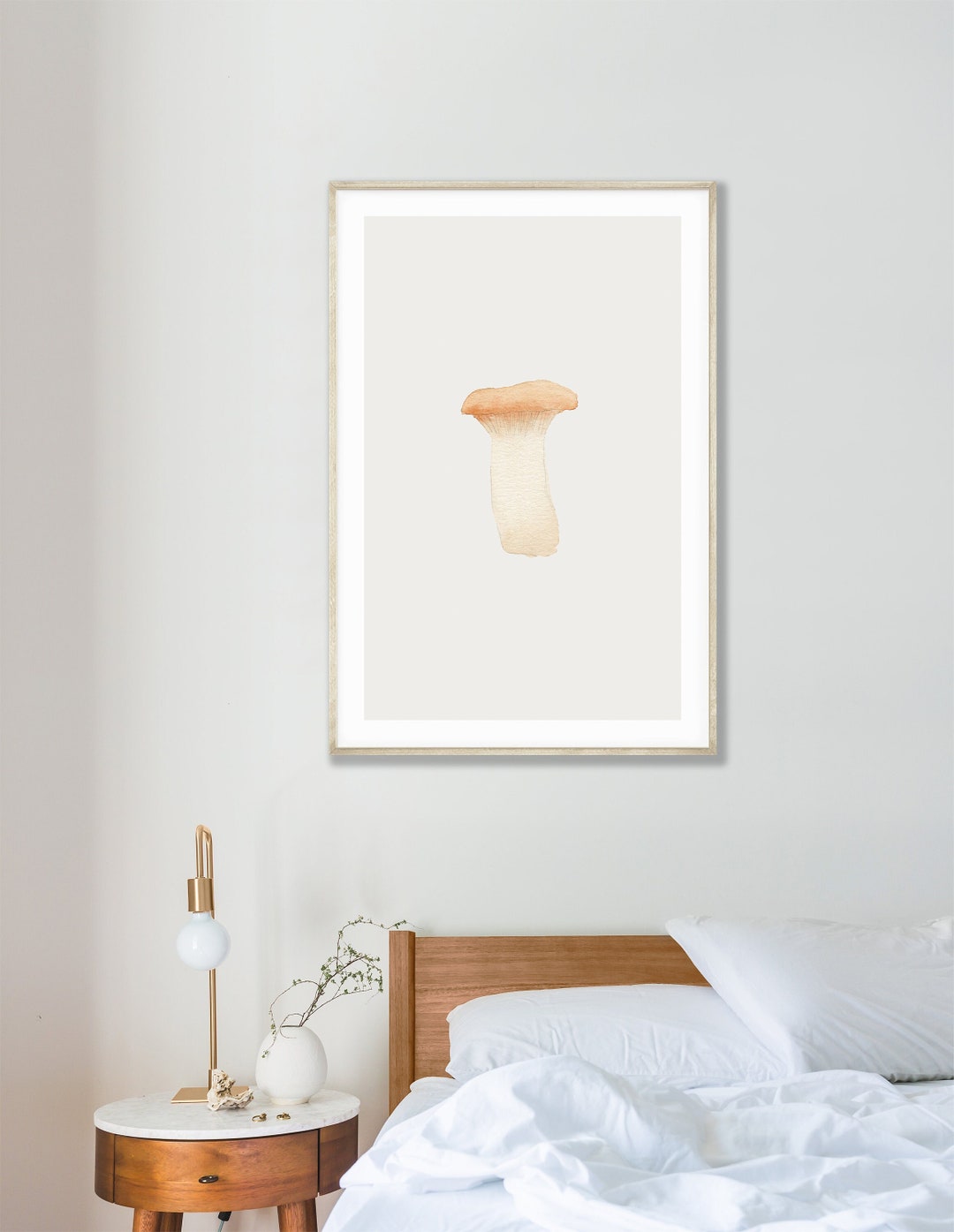 Single Mushroom Watercolour Print Nature Wall Art Beige Brown Art ...