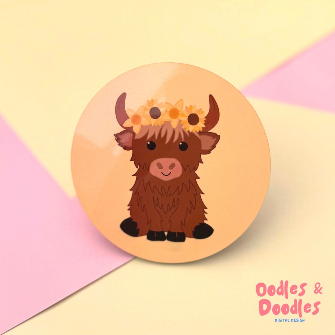 Yellow Highland Cow Coaster | Flower Crown Highland Cow | MDF Coaster ...