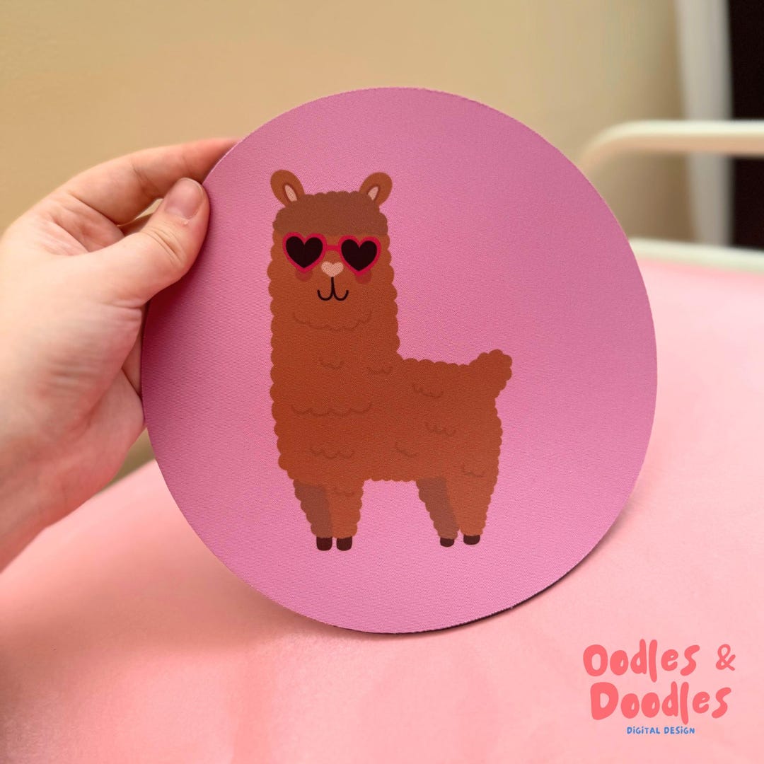 Pink Alpaca Mouse Pad | Desk Accessory, 20cm Round - Etsy