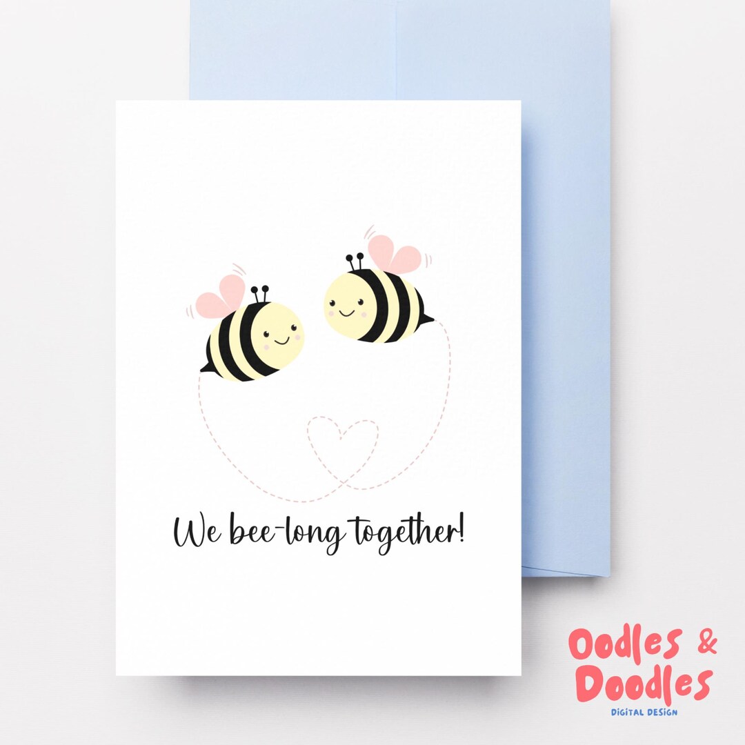 Bumble Bee Valentines Card 'we Bee-long Together' Valentines Greeting ...