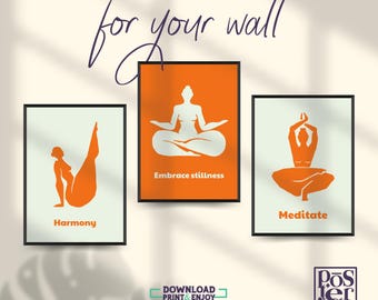 Yoga Art Print Set, Motivational Yoga Poses Wall Art, Self-love and ...