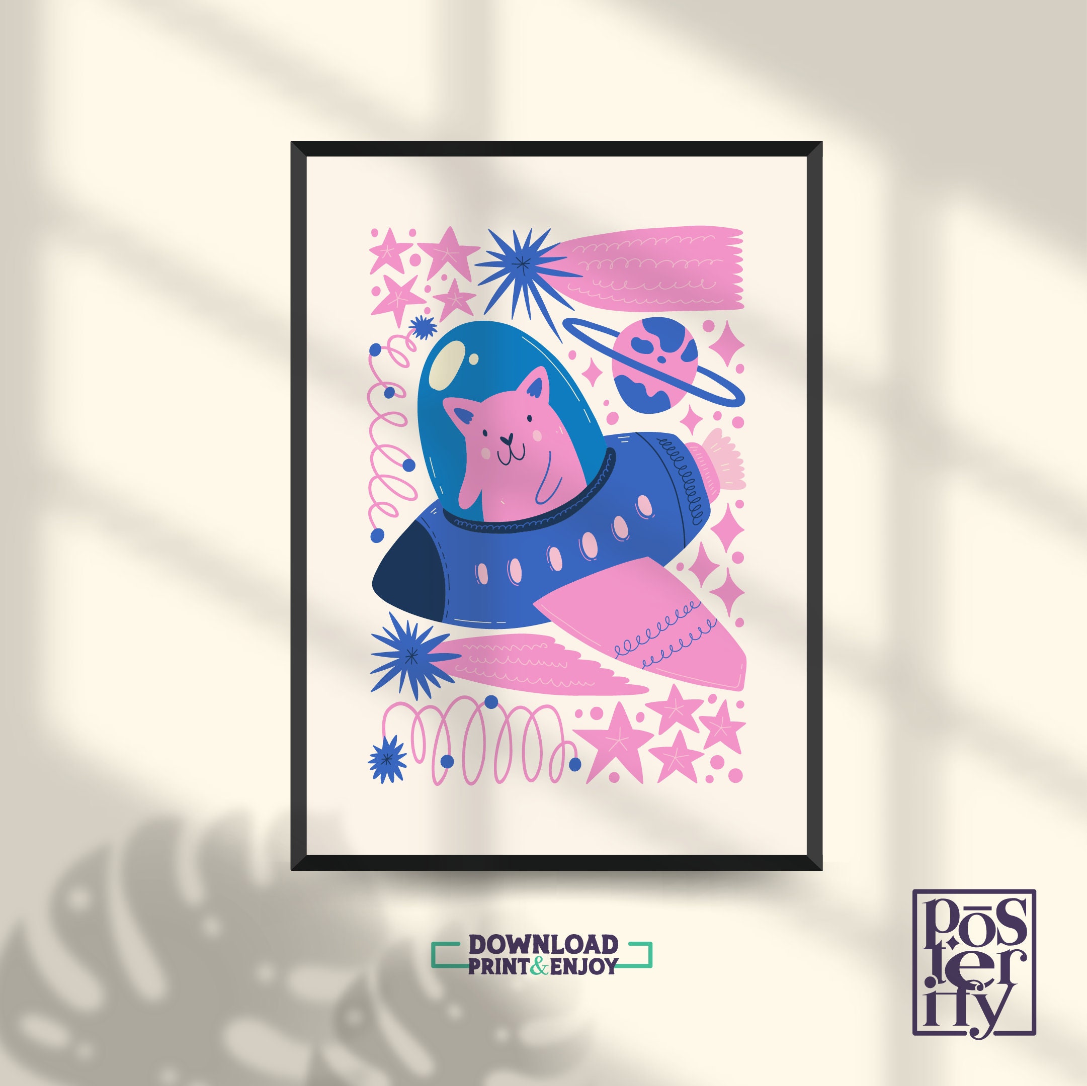 Cute Space Cat Art Print Set, Space Adventure Cats Wall Art, Cosmic ...