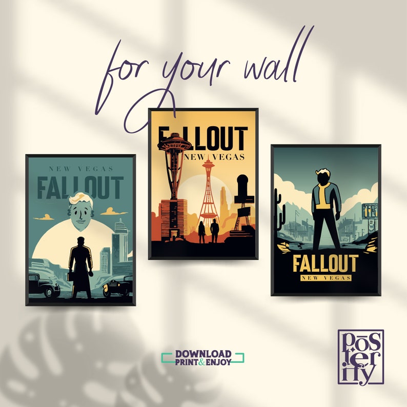 Fallout New Vegas Fan Art Print Set of 3, Retro Game Poster Trio, Video ...