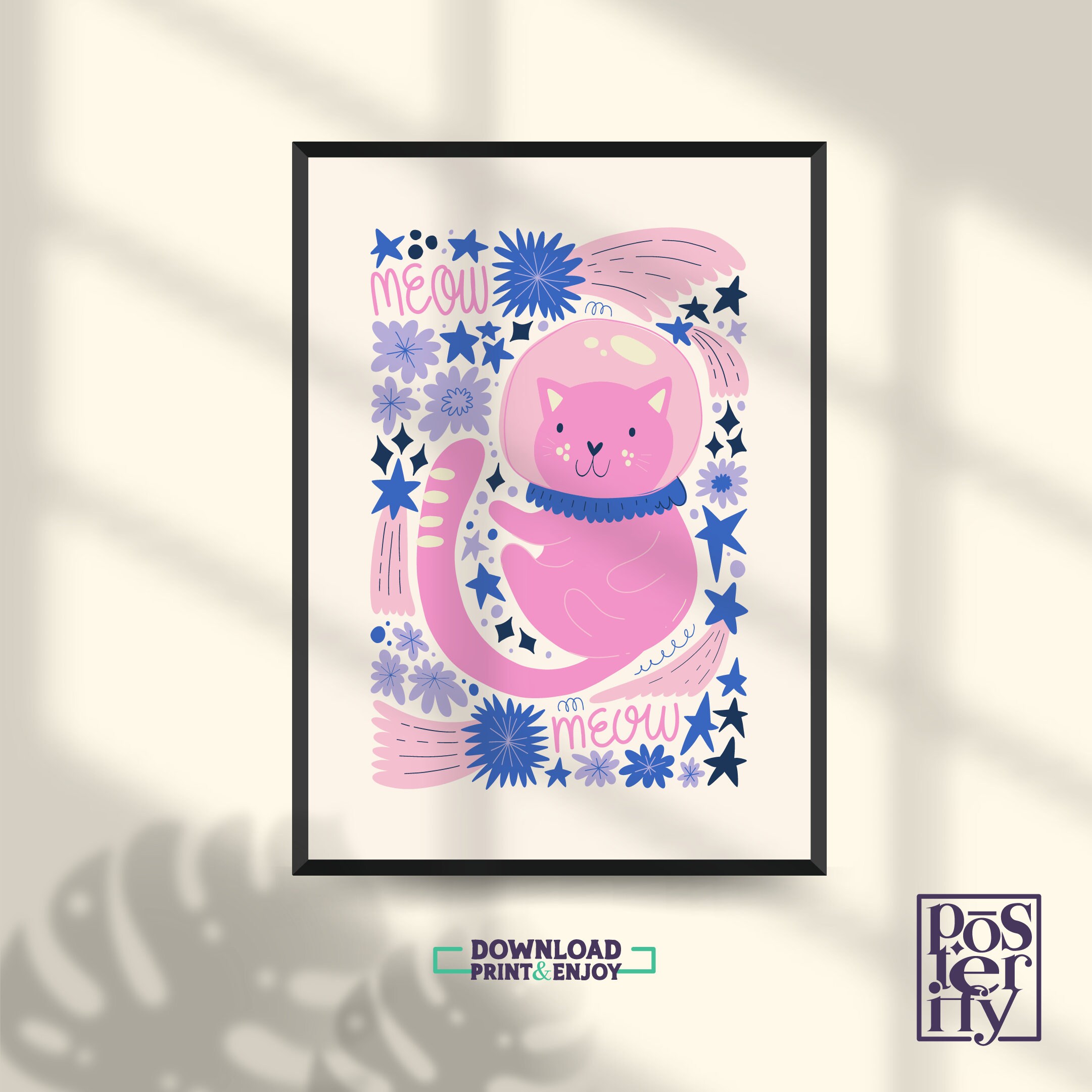 Cute Space Cat Art Print Set, Space Adventure Cats Wall Art, Cosmic ...