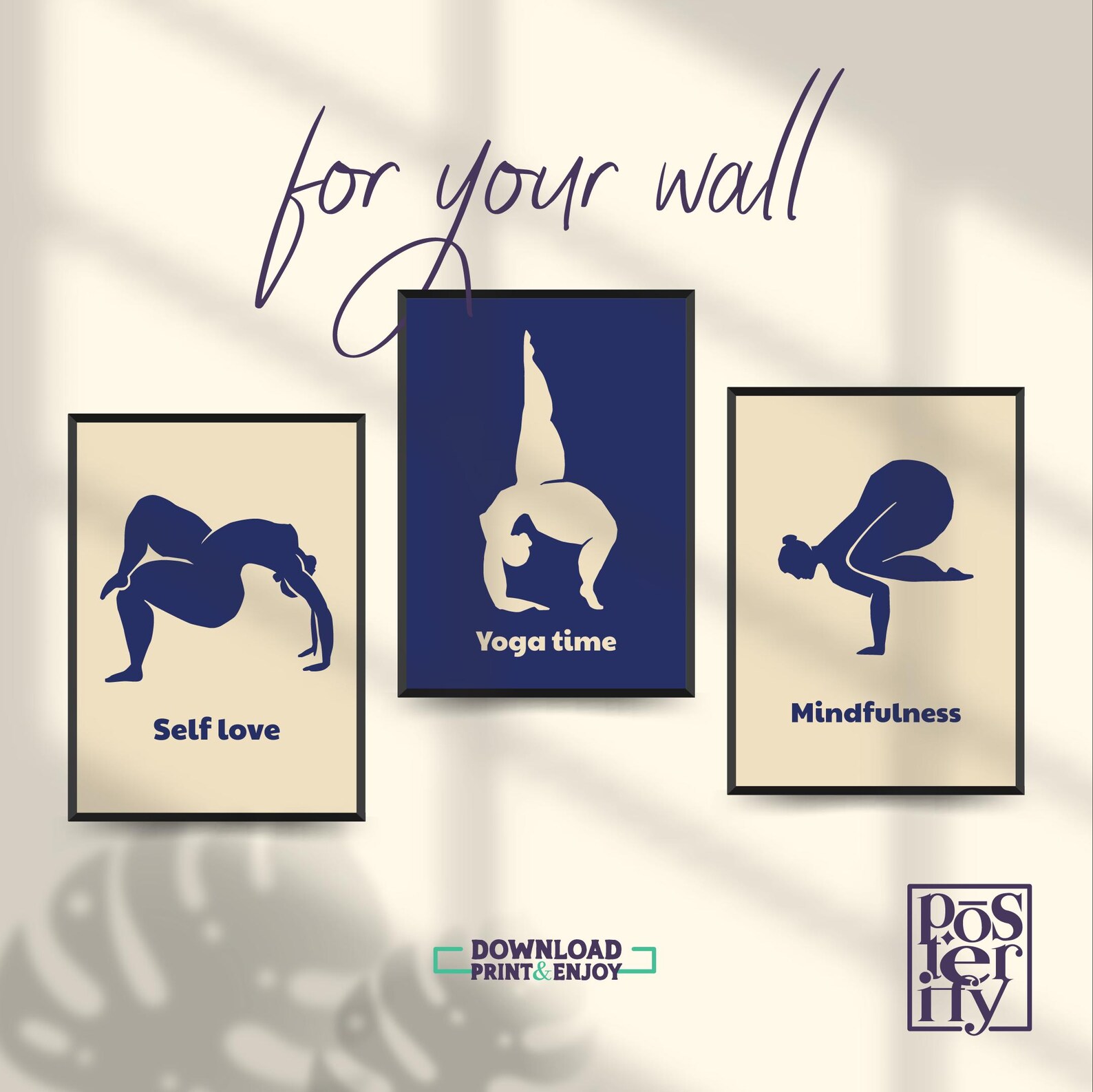 Yoga Art Print Set, Motivational Yoga Poses Wall Art, Self-love and ...