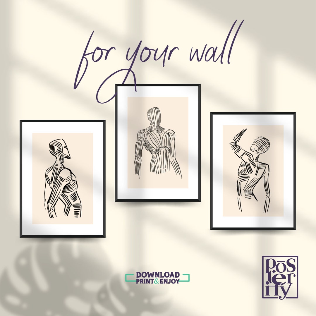 Scandinavian Abstract Bodies Poster Set of 3 Minimalist Wall Art ...