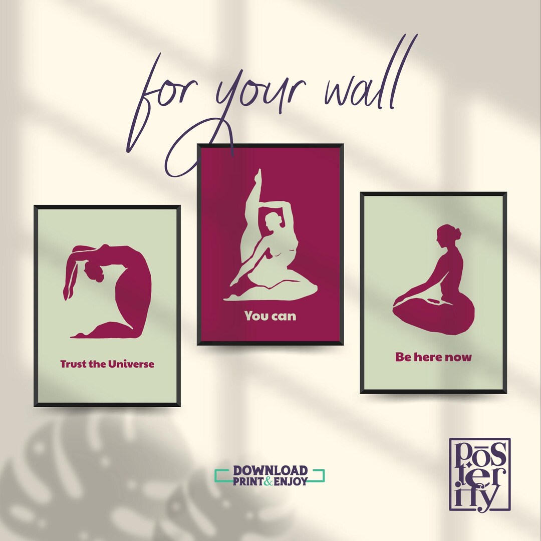 Yoga Art Print Set, Inspirational Yoga Poses Wall Art, Mindfulness and ...