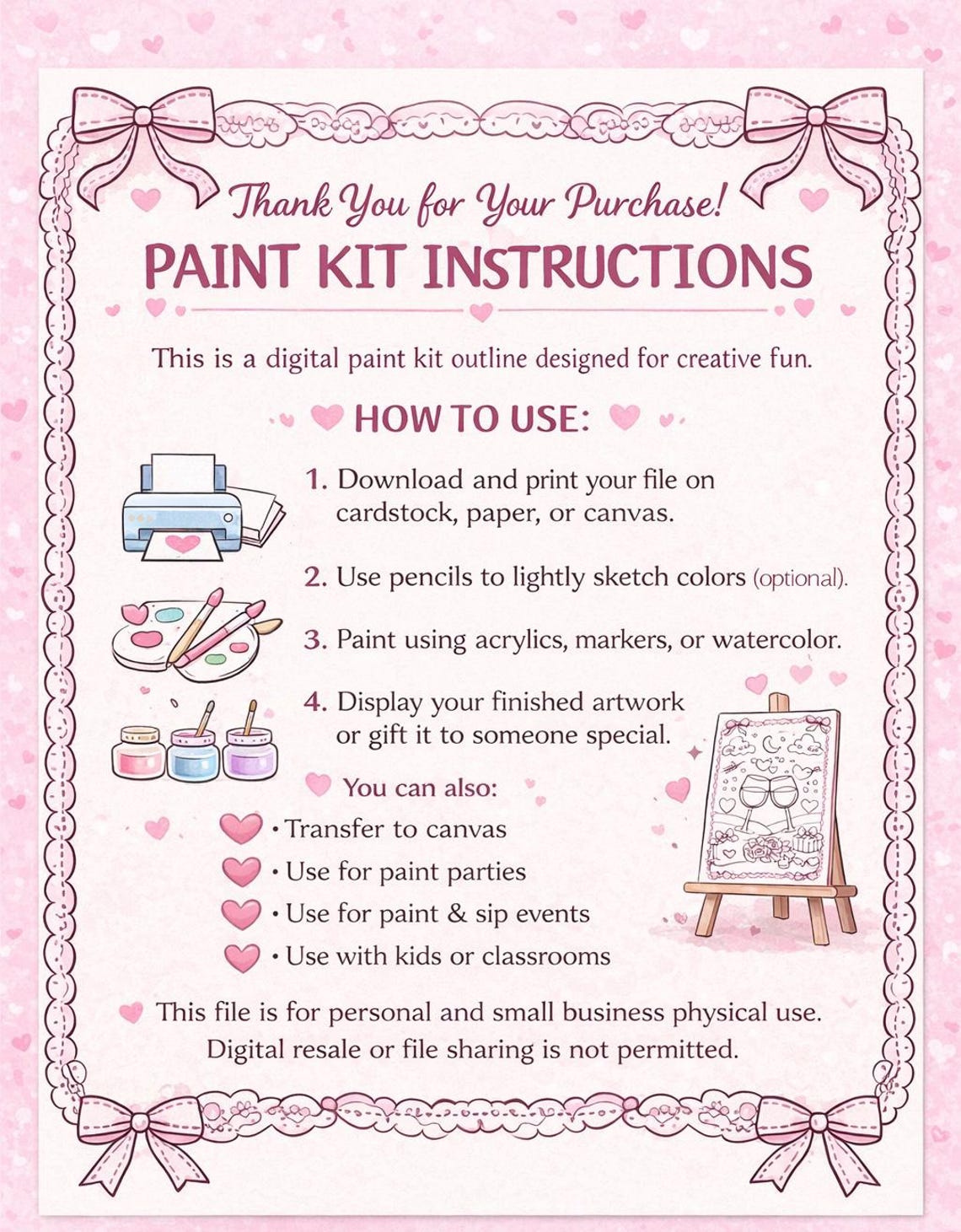 Valentine Paint Kit Outline, Digital Download Paint & Sip Kit, Coquette ...
