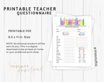 Teacher Favorite Things Questionnaire Back to School Teacher Survey ...