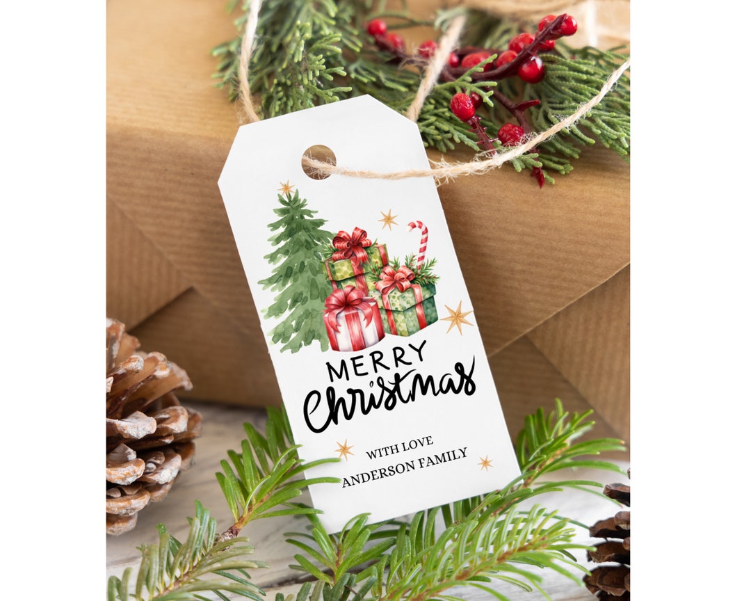 Merry Christmas Gift Tag Printable Holiday Party Favor Tag - Etsy