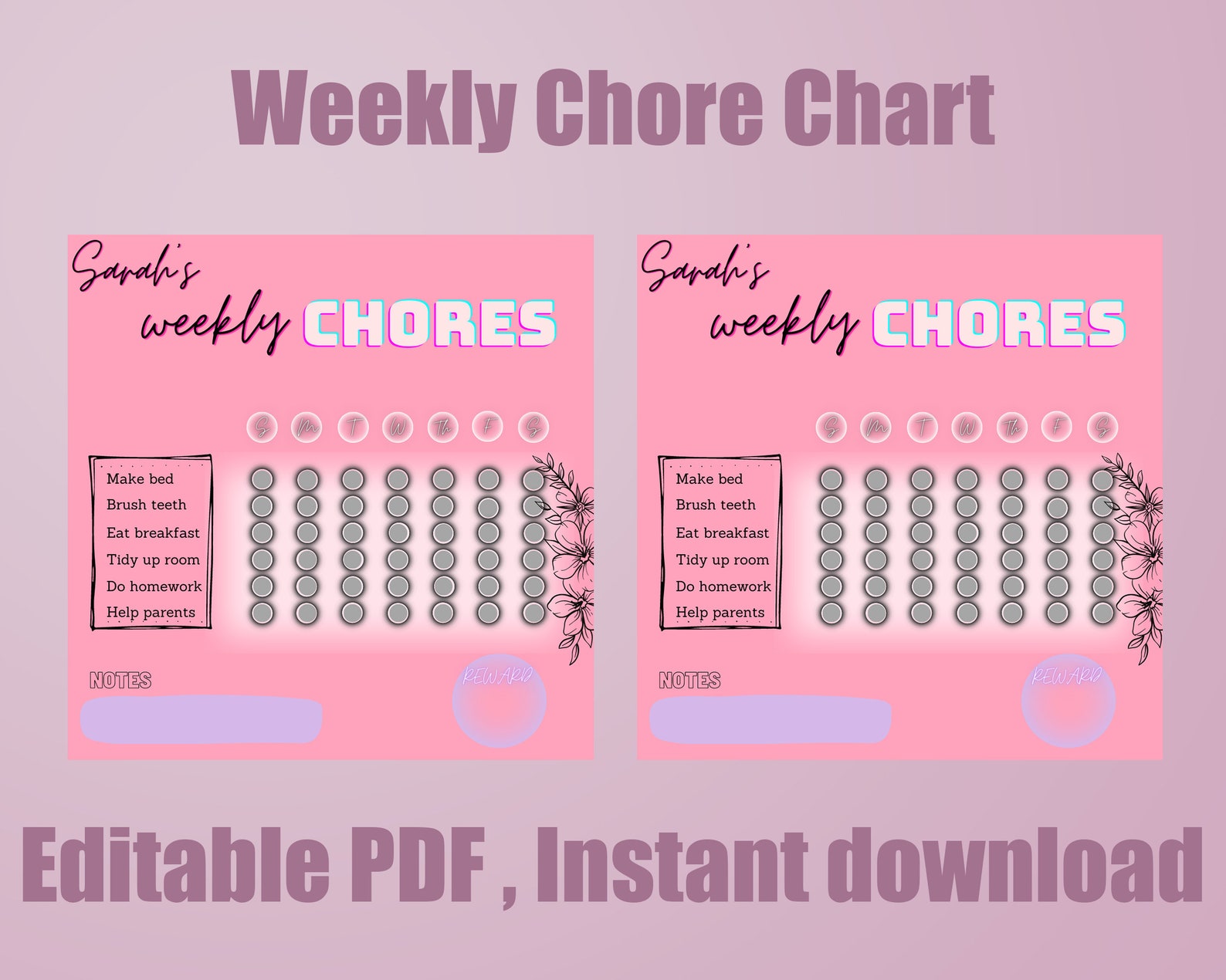 Editable , Printable Chore Chart for Kids Chore Chart for Children ...
