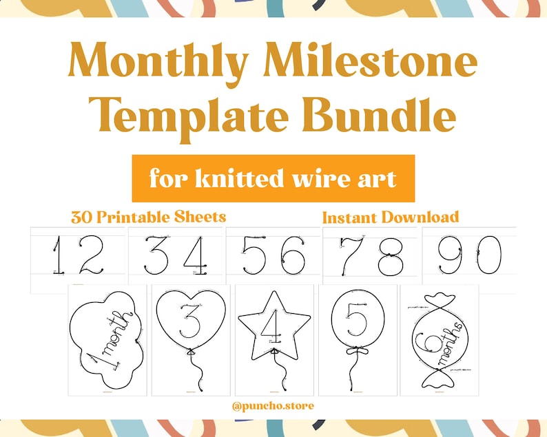 Numbers and Monthly Baby Milestone Marker, Shapes for Bending Wire Art ...