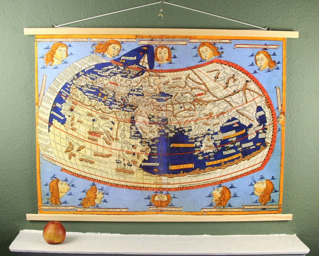 Antique Map of Ptolemy World 1482 Giclee Print on Canvas 24inx21.5in ...