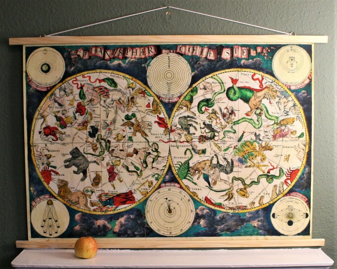 Antique Celestial Wall Map 1670s by Frederick De Wit Print on Canvas 37 ...