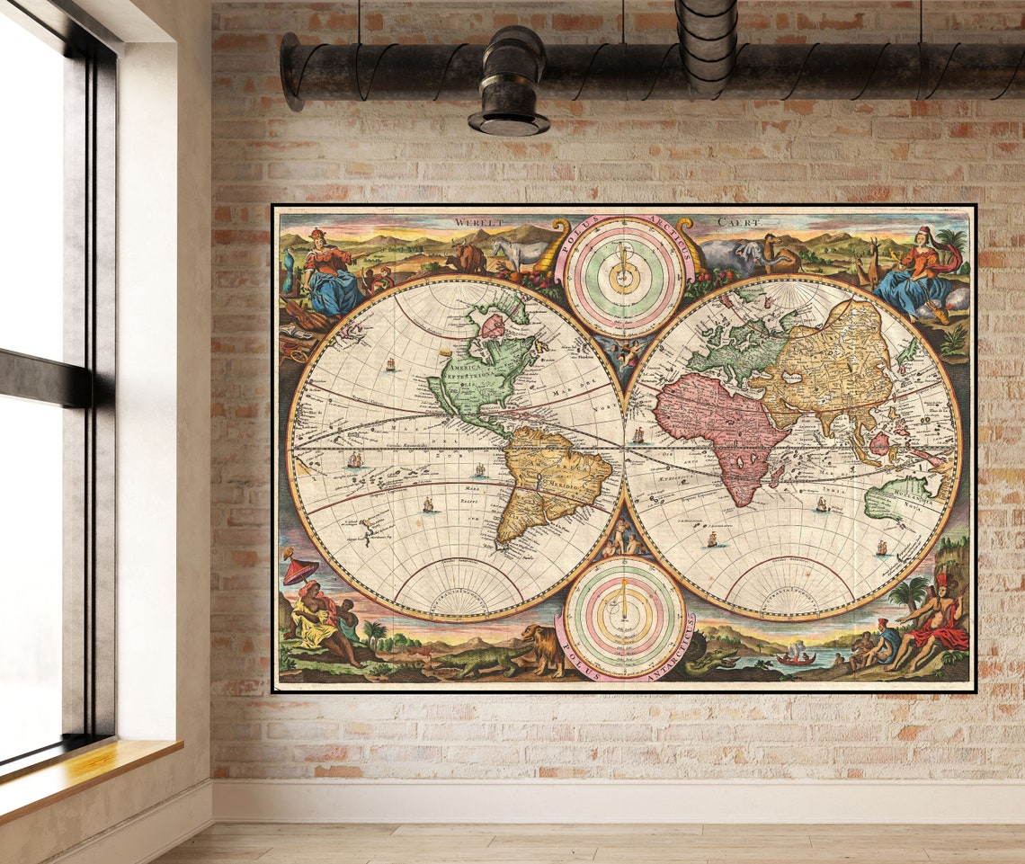 Antique 1680 World Map Print by Werelt Caert Home or Office - Etsy