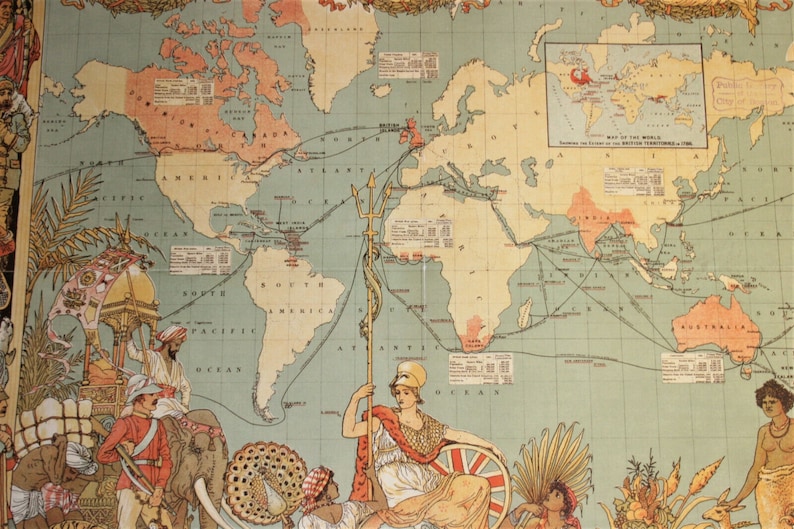 1886 Imperial Federation Wall Map of British Empire Art Print on Canvas ...