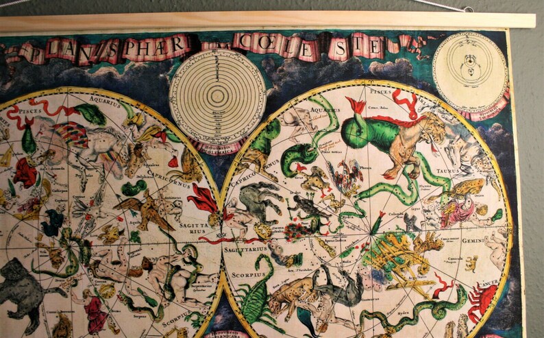 Antique Celestial Wall Map 1670s by Frederick De Wit Print on Canvas 37 ...