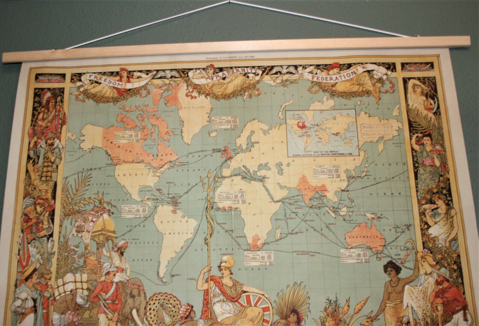 1886 Imperial Federation Wall Map of British Empire Art Print on Canvas ...