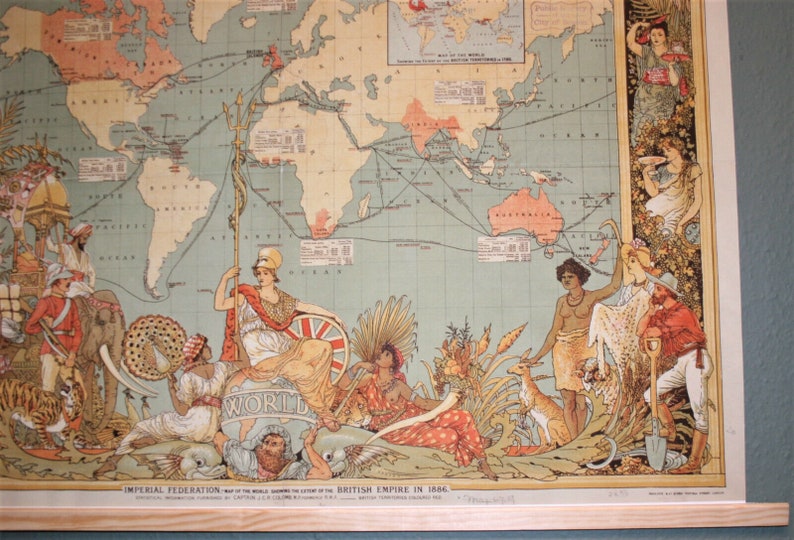 1886 Imperial Federation Wall Map of British Empire Art Print on Canvas ...