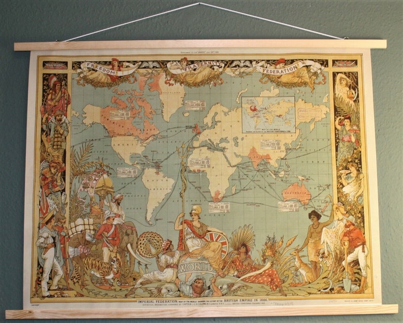 1886 Imperial Federation Wall Map of British Empire Art Print on Canvas ...