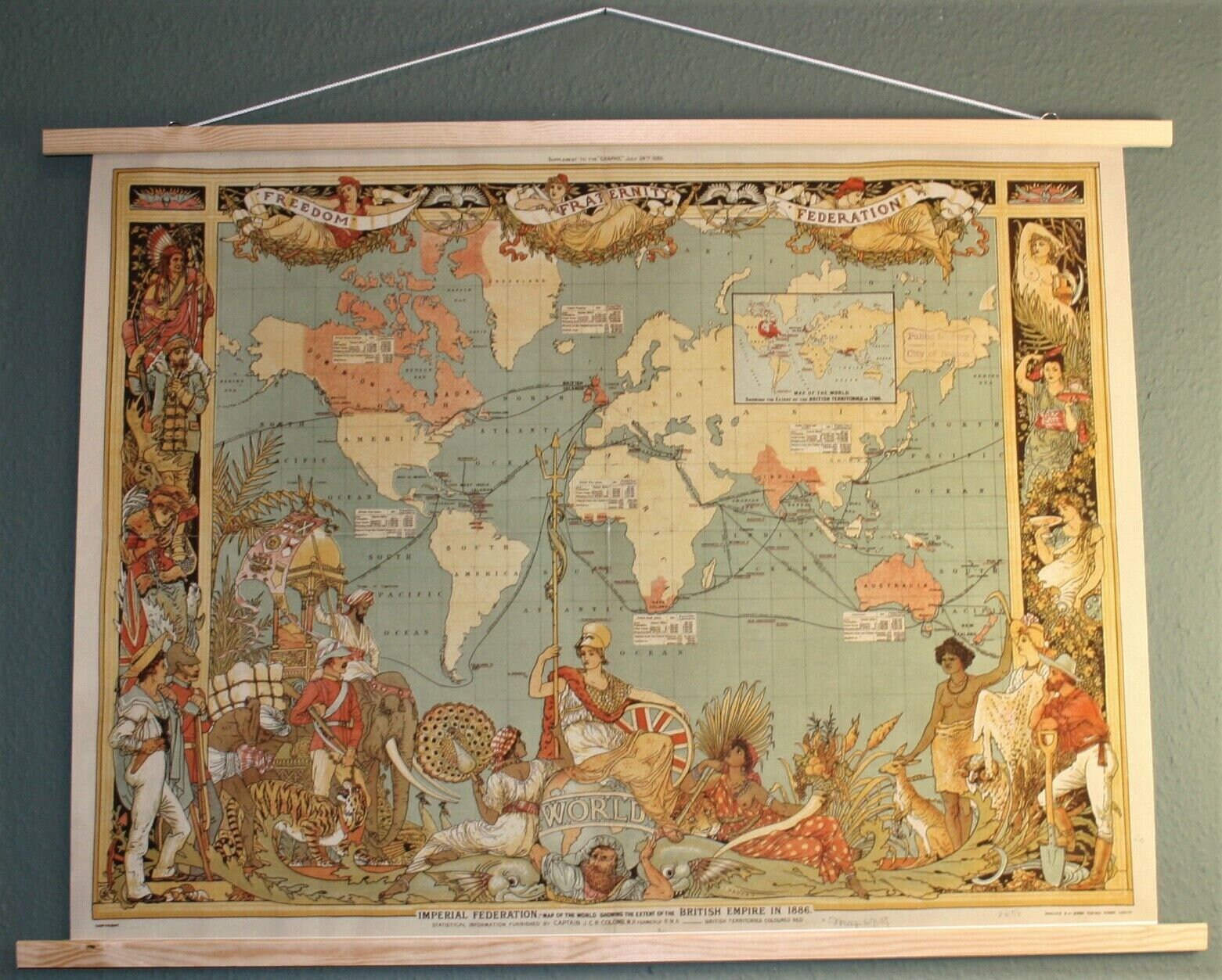 1886 Imperial Federation Wall Map of British Empire Art Print on Canvas ...