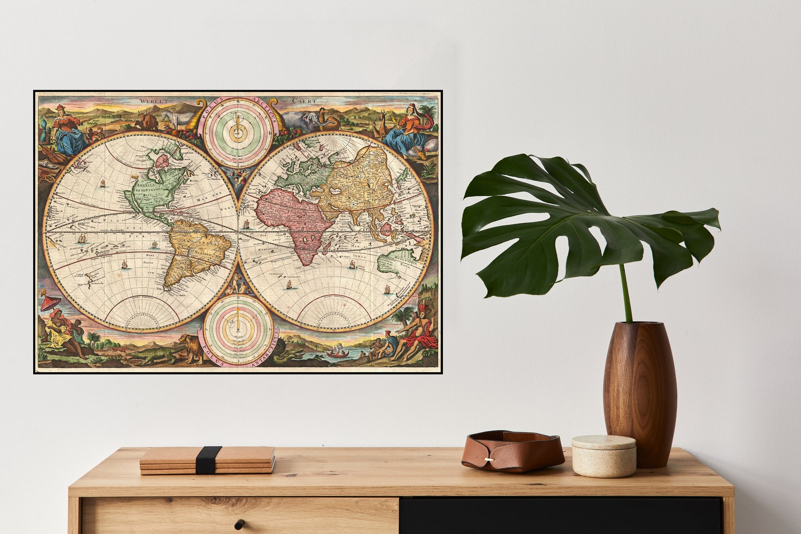 Antique 1680 World Map Print by Werelt Caert Home or Office - Etsy