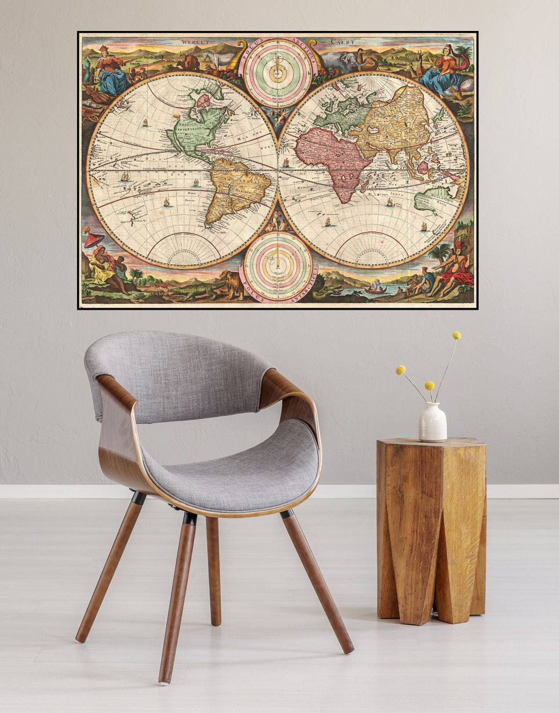Antique 1680 World Map Print by Werelt Caert Home or Office - Etsy