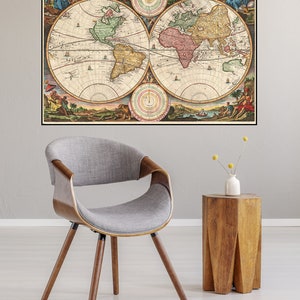Antique 1680 World Map Print by Werelt Caert Home or Office Decor ...