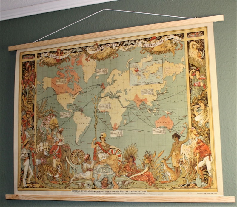 1886 Imperial Federation Wall Map of British Empire Art Print on Canvas ...