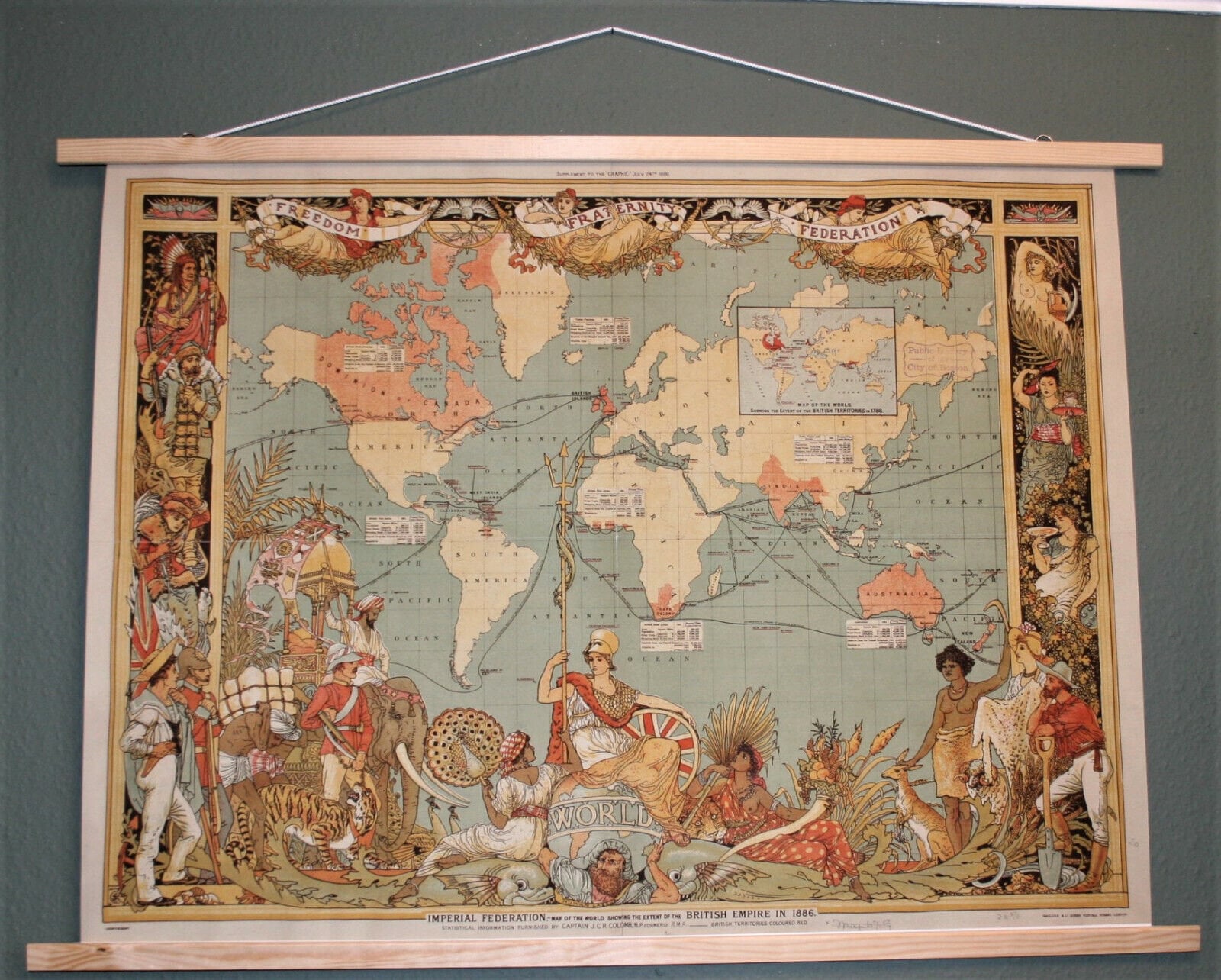 1886 Imperial Federation Wall Map of British Empire Art Print on Canvas ...