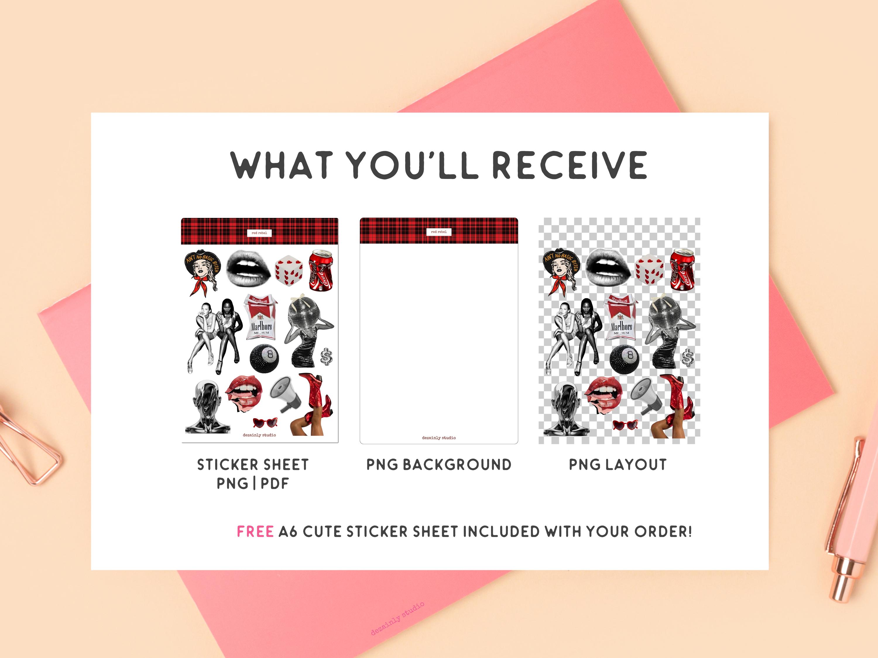Cool Girl Rebel Junk Journal Sticker Sheet | Printable Aesthetic ...