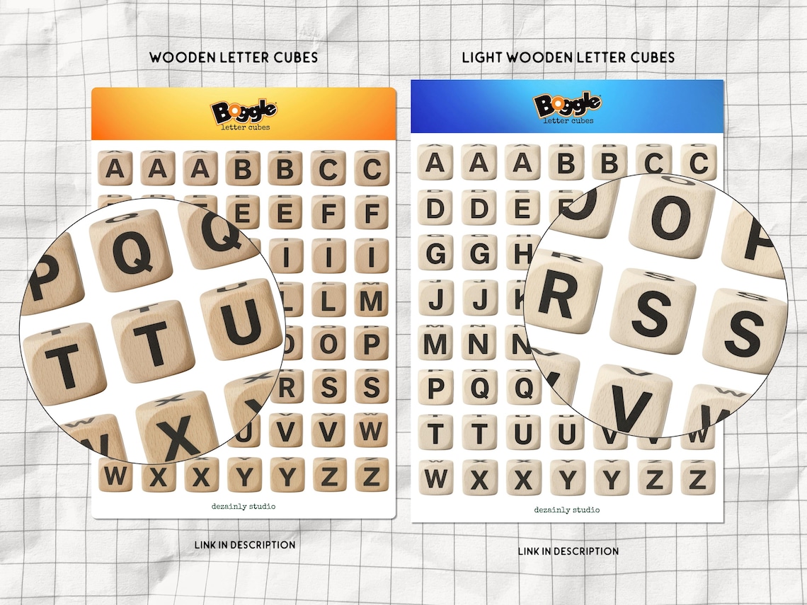 Light Wooden Letter Cubes Printable Sticker Sheet | Boggle Alphabet PNG ...