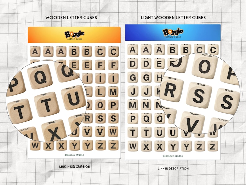 Light Wooden Letter Cubes Printable Sticker Sheet | Boggle Alphabet PNG ...