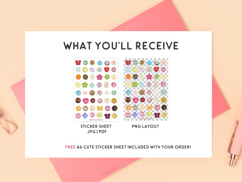 Cute Buttons Printable Sticker Sheet | Aesthetic Junk Journal Sticker ...