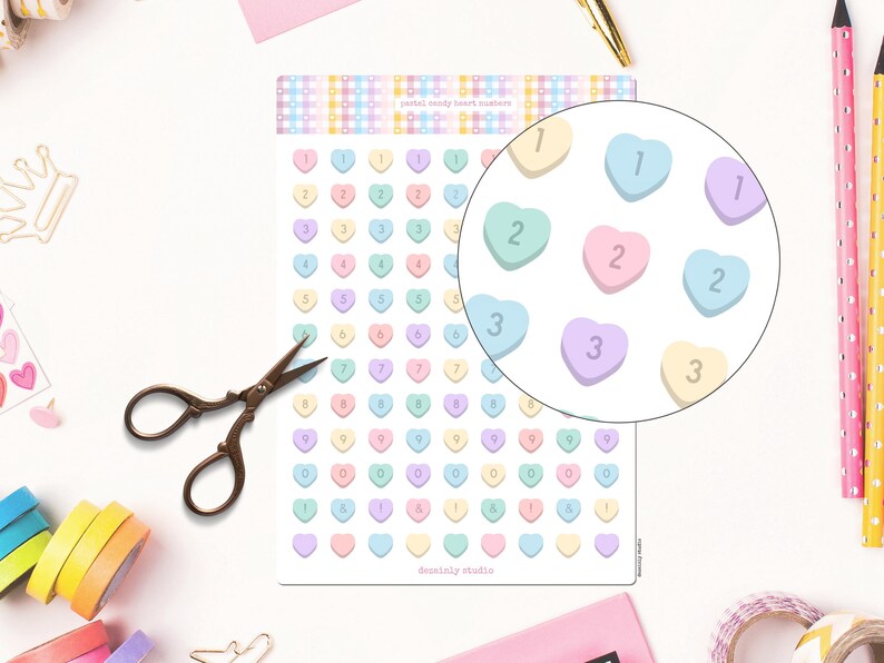 Pastel Candy Heart Numbers Printable Sticker Sheet | Valentine Candy ...