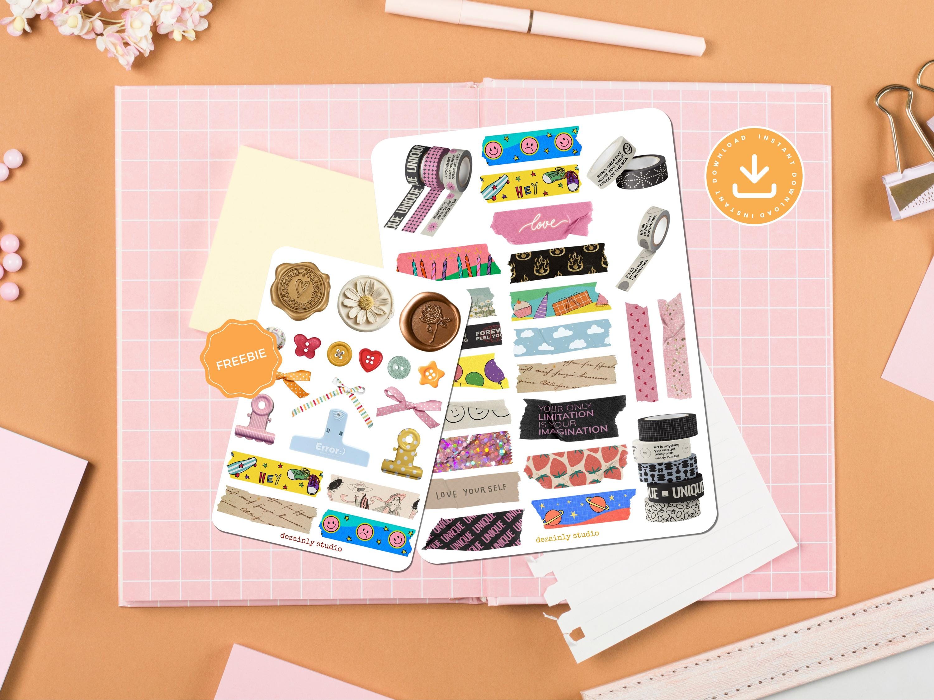 Washi Tapes Printable Sticker Sheet | Aesthetic Junk Journal Sticker ...