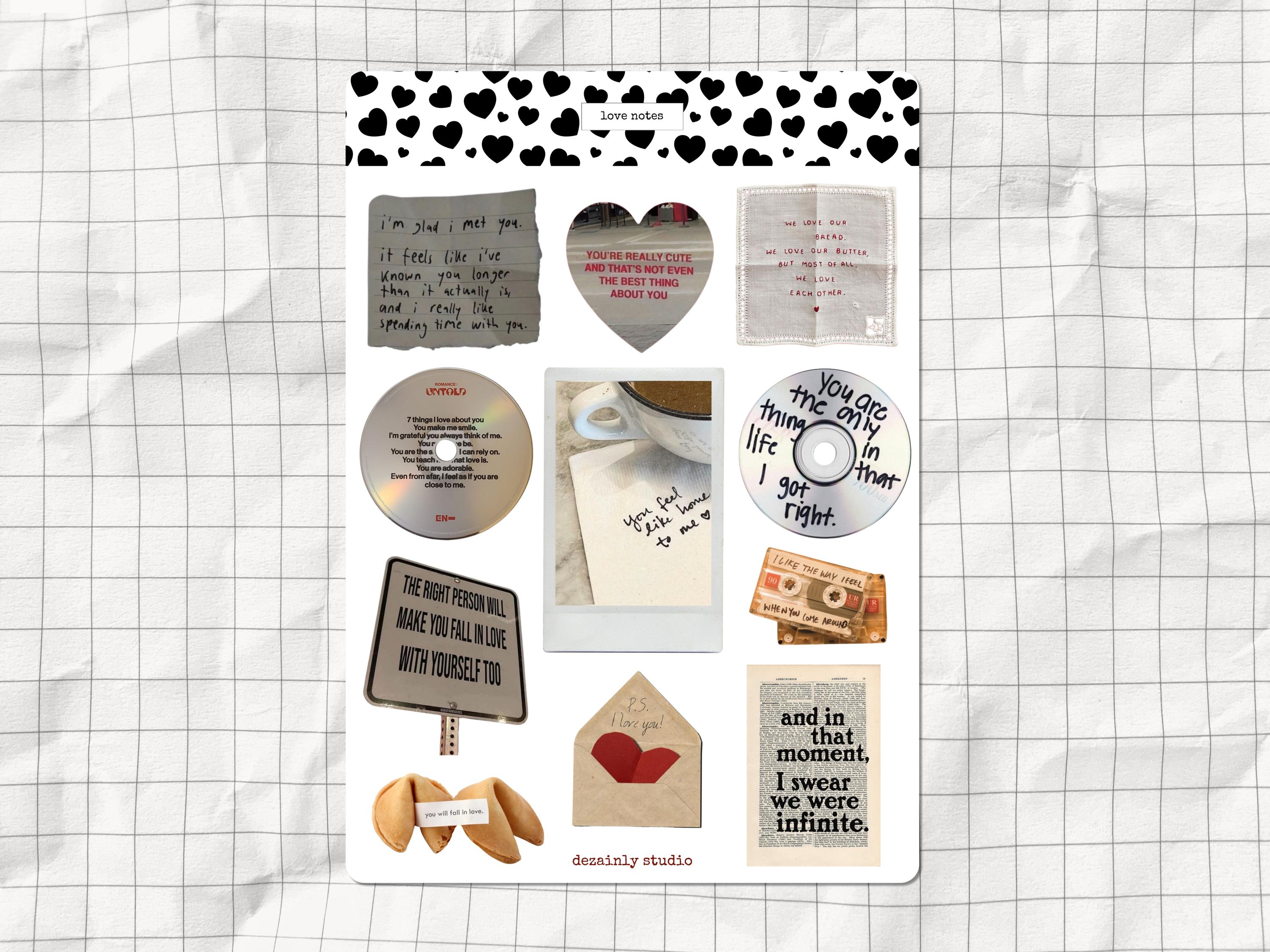 Love Notes Printable Sticker Sheet | Aesthetic Relationship Junk ...