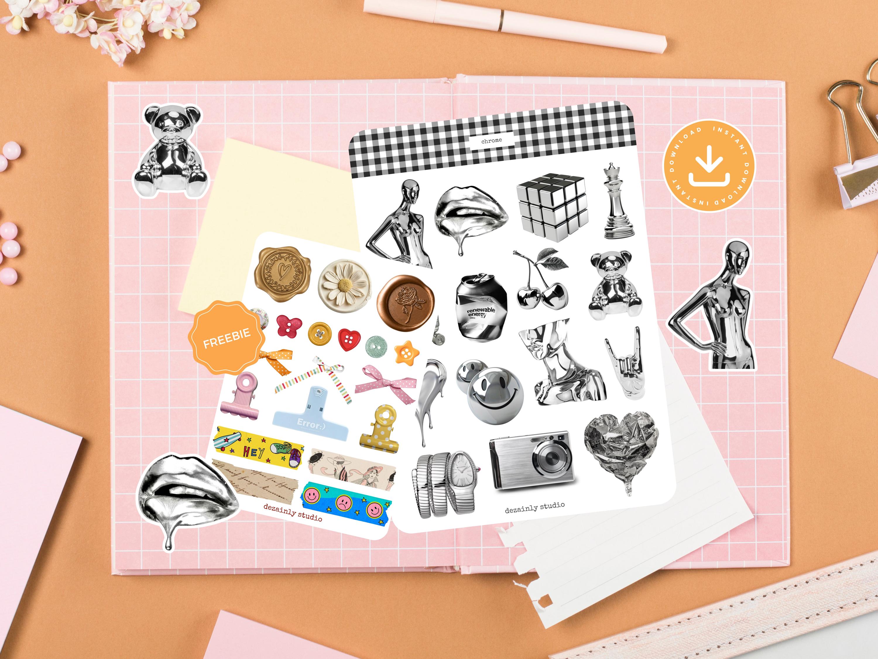 Chrome Aesthetic Junk Journal Sticker Sheet | Printable Sticker Sheet ...