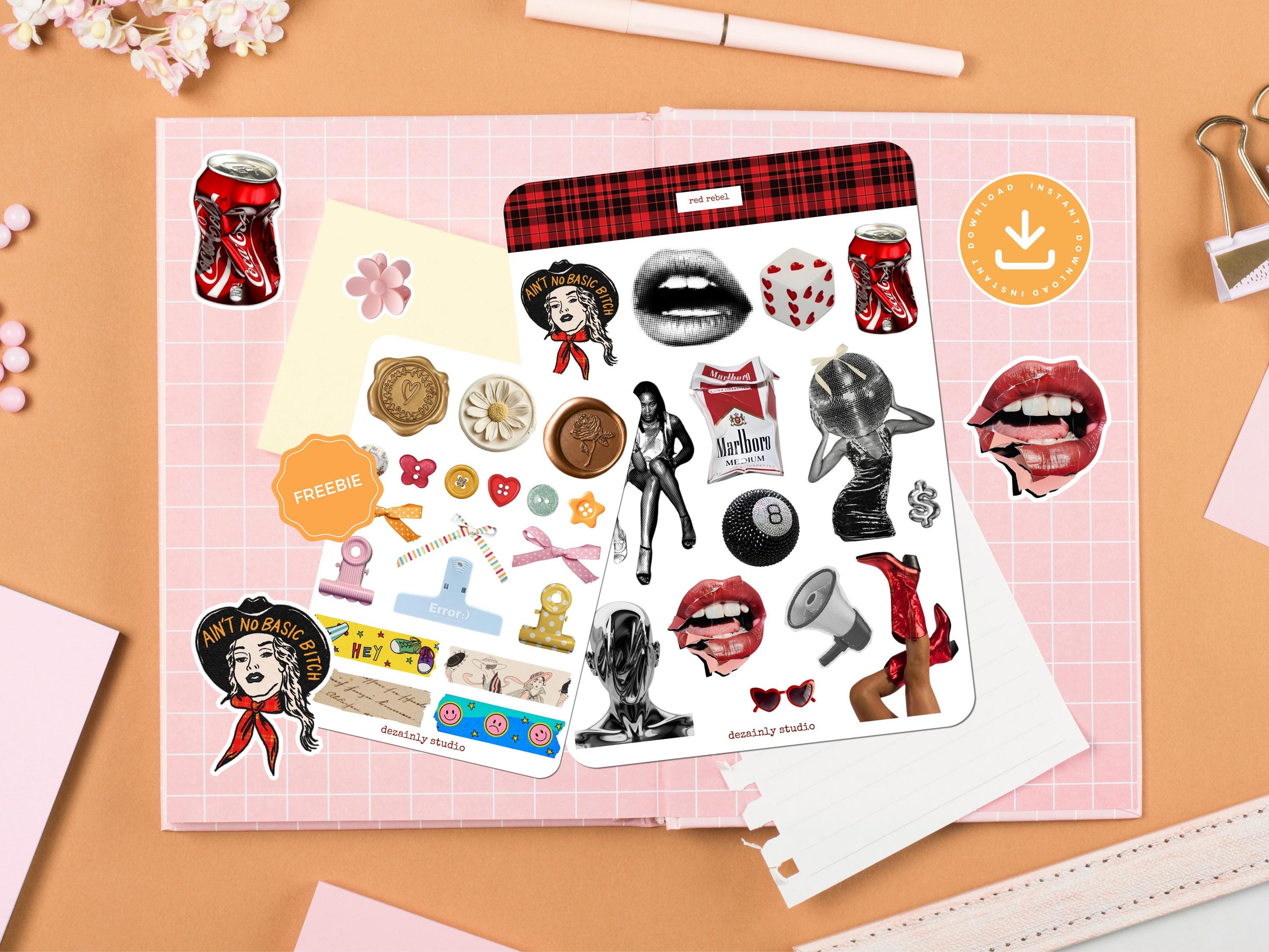 Cool Girl Rebel Junk Journal Sticker Sheet | Printable Aesthetic ...