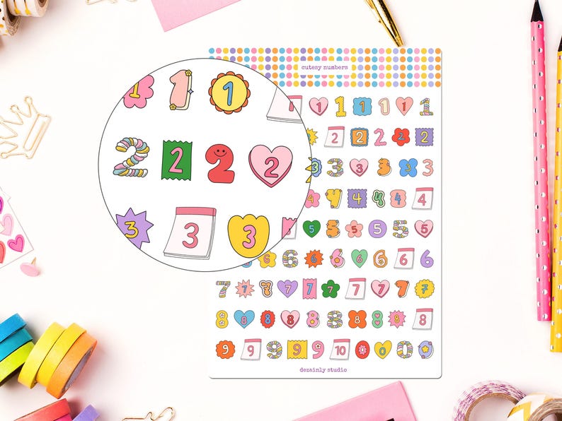 Cute Numbers Printable A5 Sticker Sheet | Dopamine Junk Journal Numbers ...